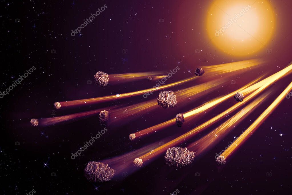 La lluvia de meteoritos que cae. Cometa en el espacio, meteorito y ...