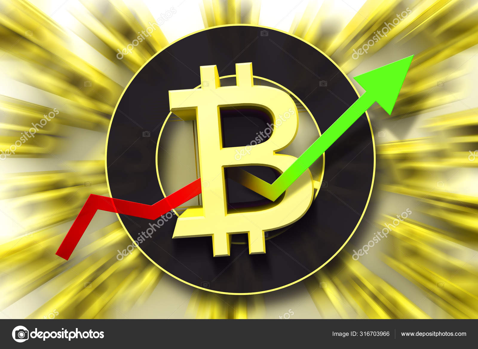 Bitcoin signo con flecha hacia arriba tendencia. Concepto de comercio ...