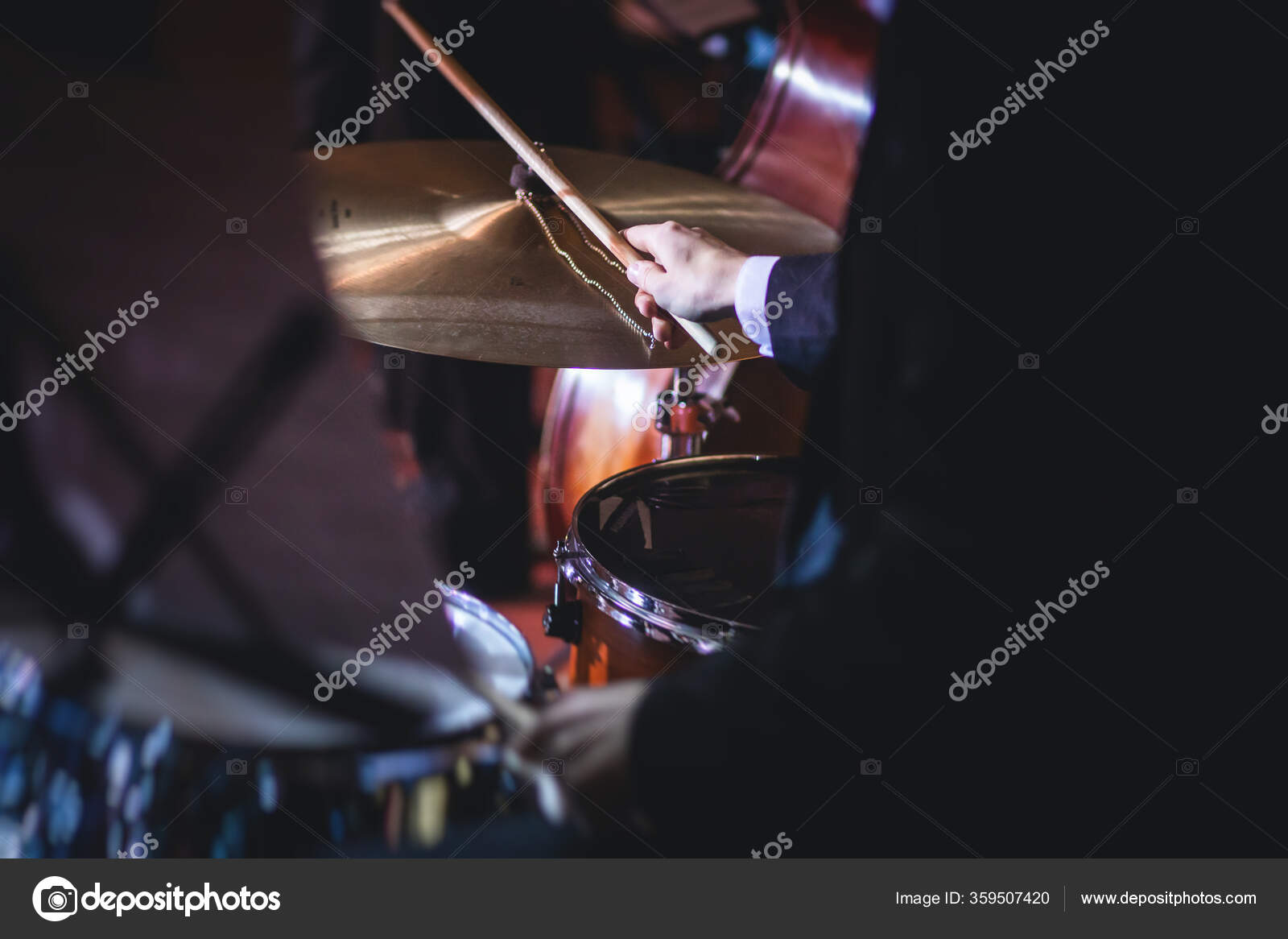 View Drum Set Kit Stage Jazz Rock Show Performance Band — Stock Photo ...