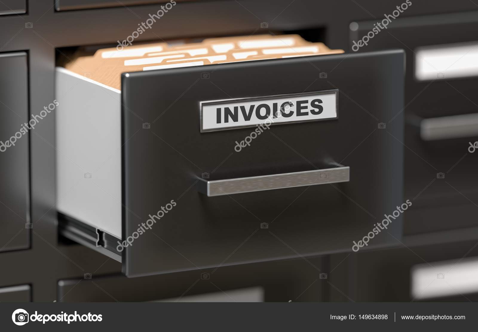 Invoices documents and files in cabinet in office. 3D rendered ...