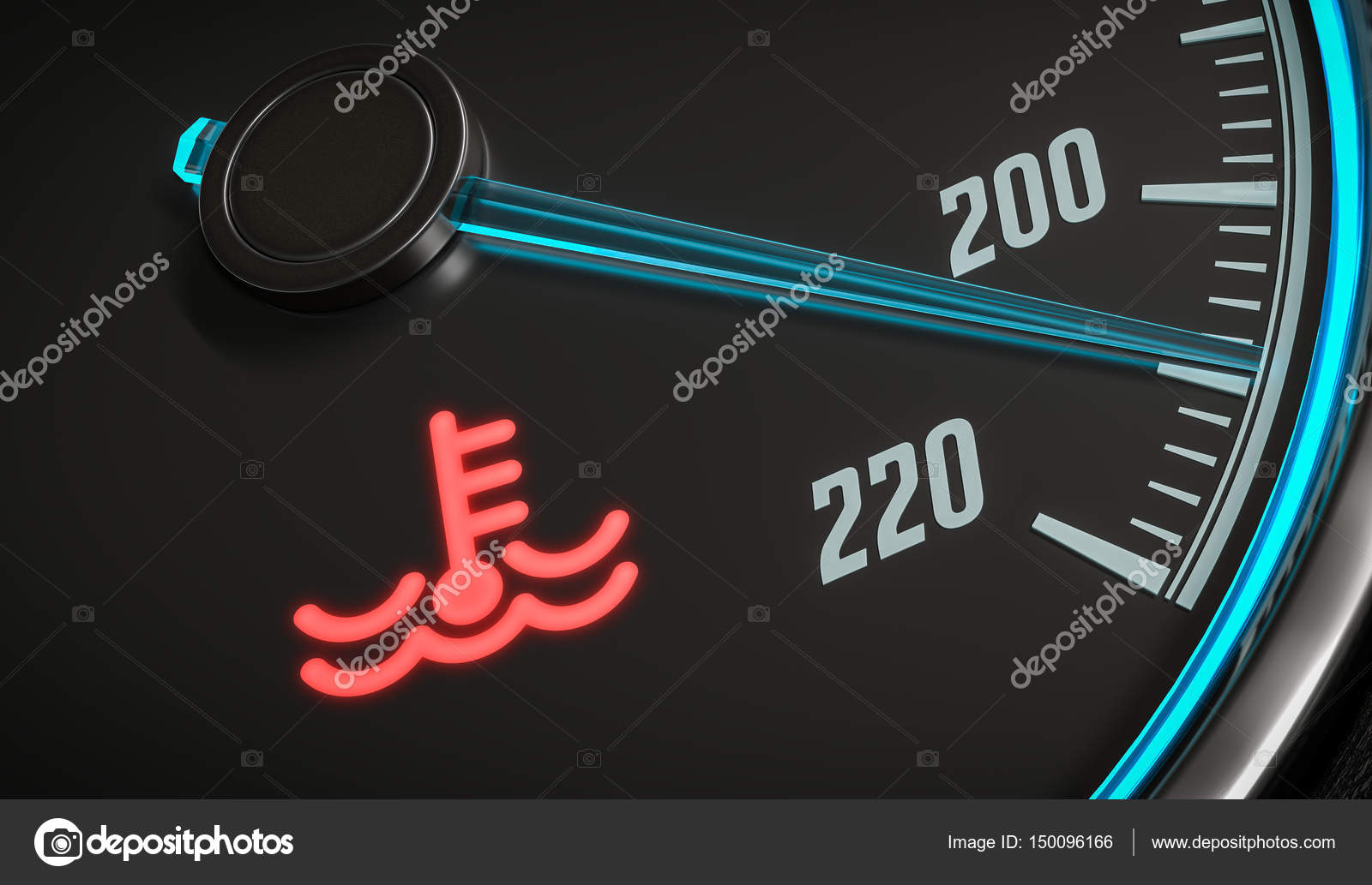 Engine overheating control. Coolant warning light in car dashboad. 3D ...