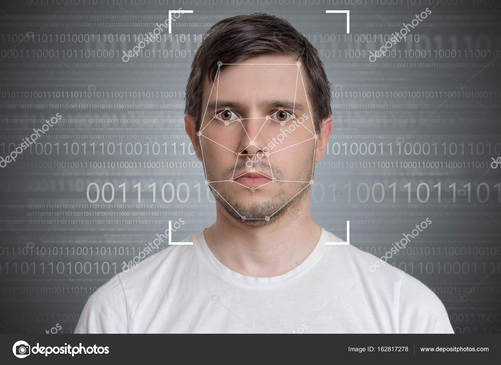 Face detection and recognition of man. Computer vision concept. Stock ...