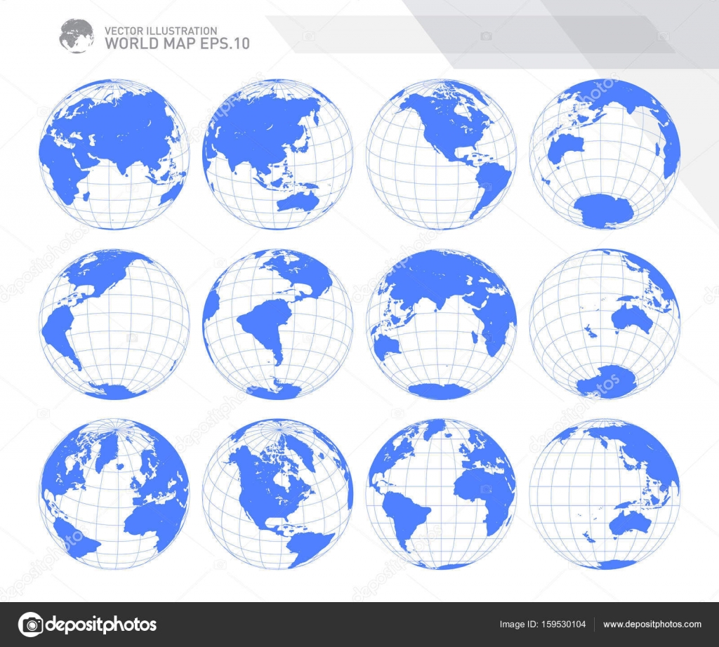 Globes showing earth with all continents. Digital world globe vector ...