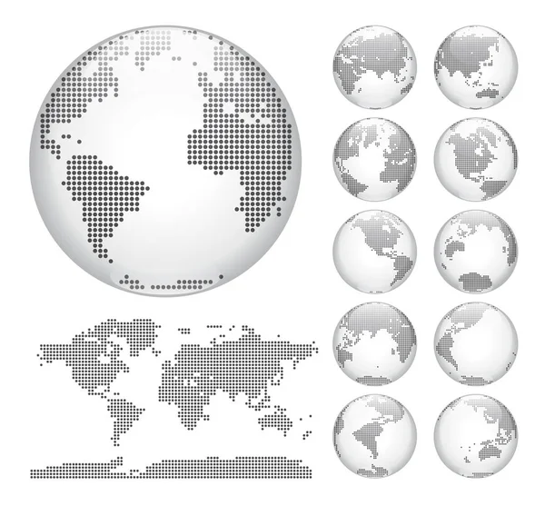 Globes showing earth with all continents. Digital world globe vector. Dotted world map vector ...