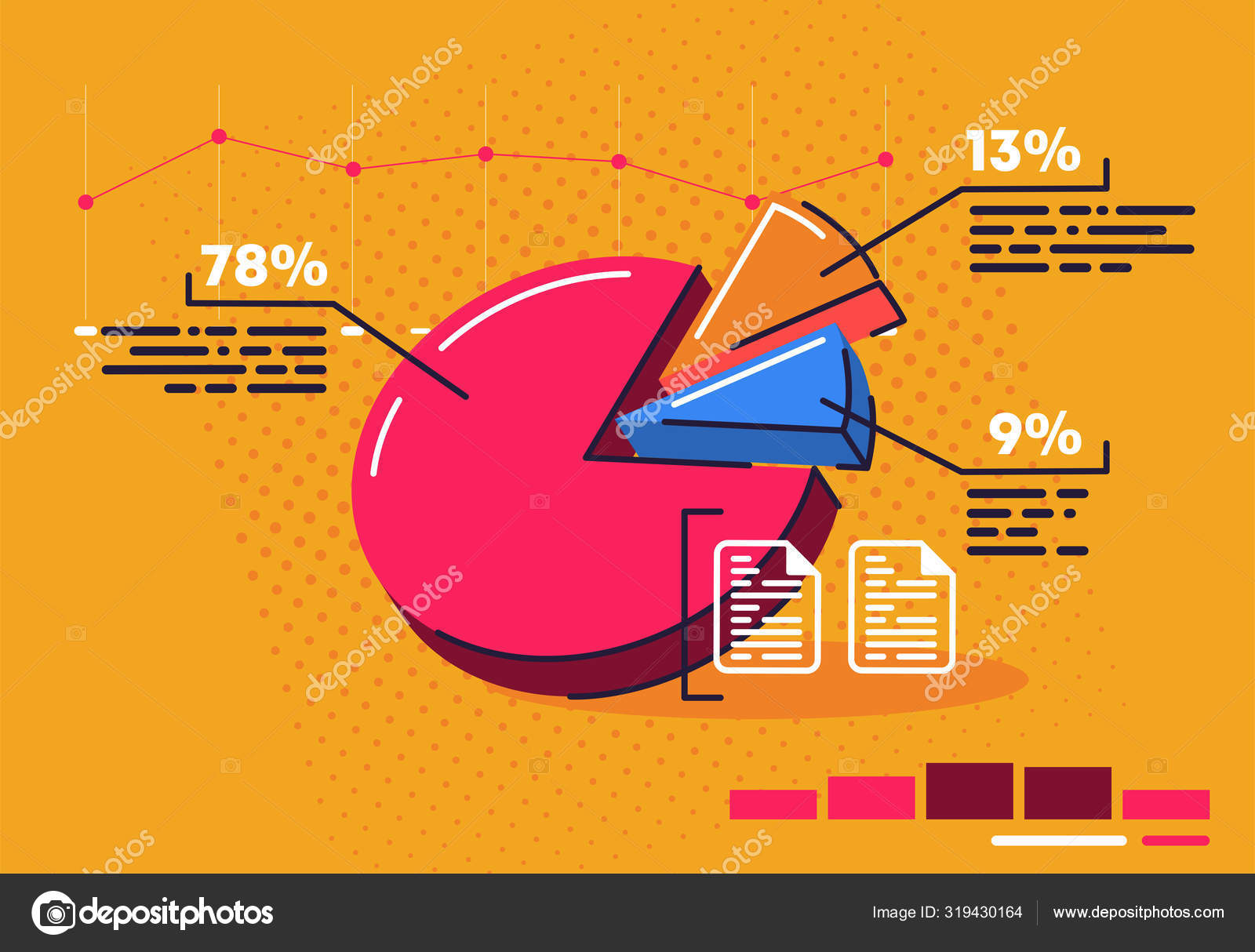 Vektor Illustration Cirkeldiagram Med Detaljer Och Grafer Statistik ...