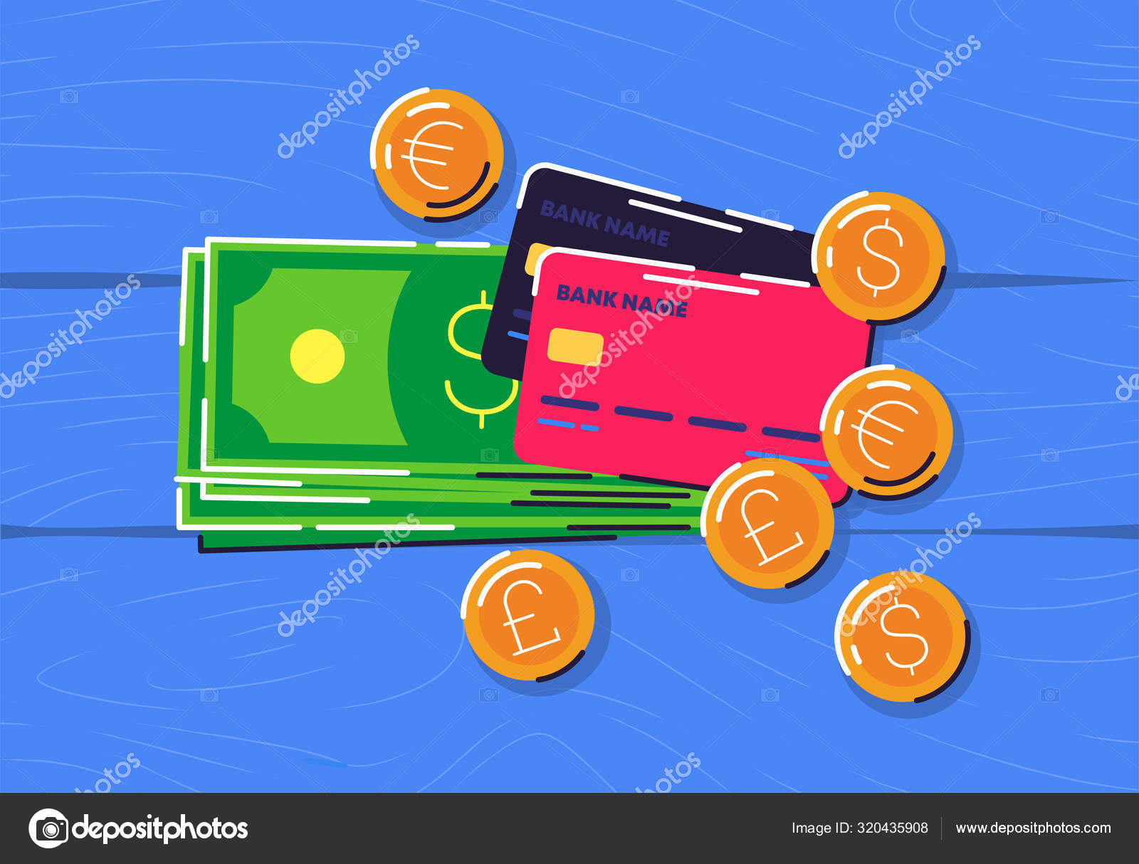 Vector Illustration Bank Cards Money Lying Table Stock Vector Image by ...