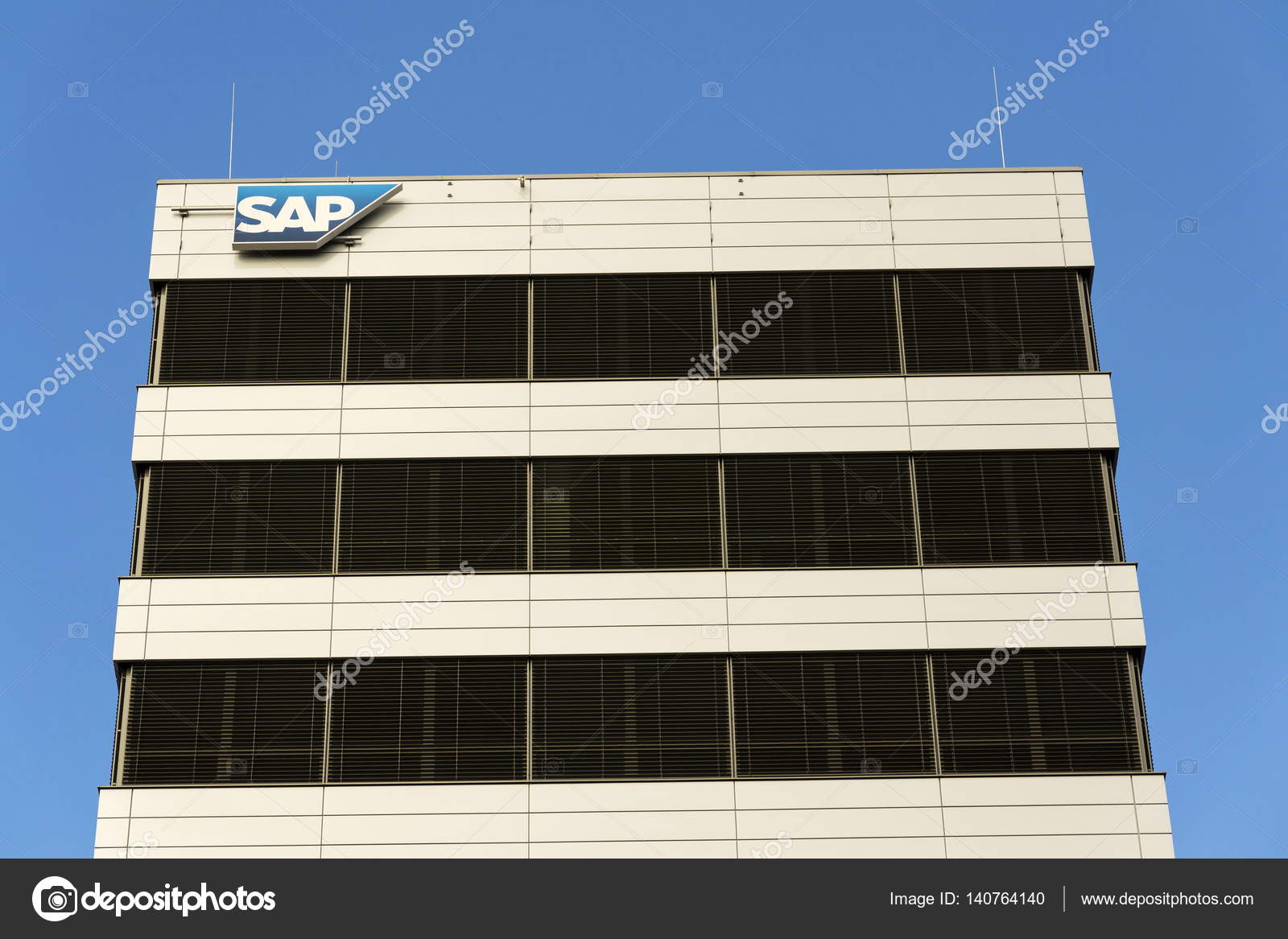 SAP multinational software corporation logo on Czech headquarters ...