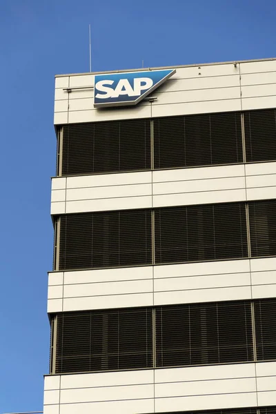 SAP multinational software corporation logo on Czech headquarters ...