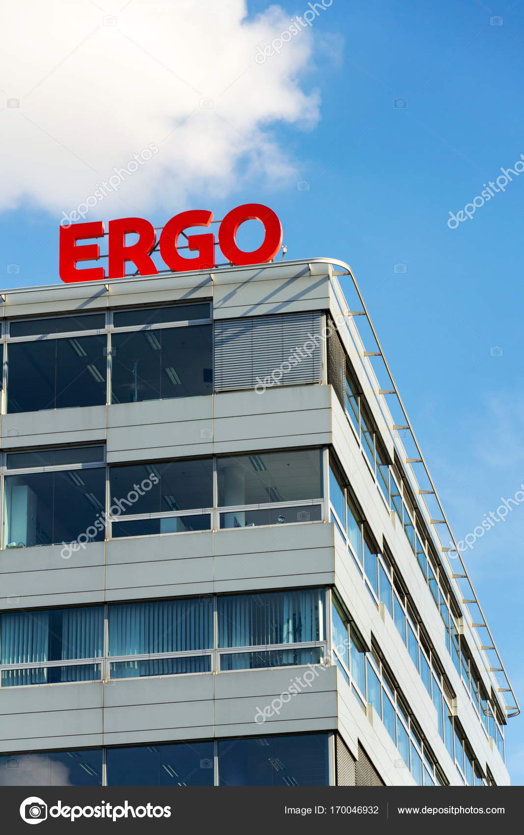Ergo group from German Munich re insurance companies logo on building ...