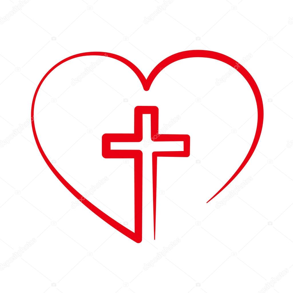 Christian Cross Inside In The Heart Vector Illustration — Stock