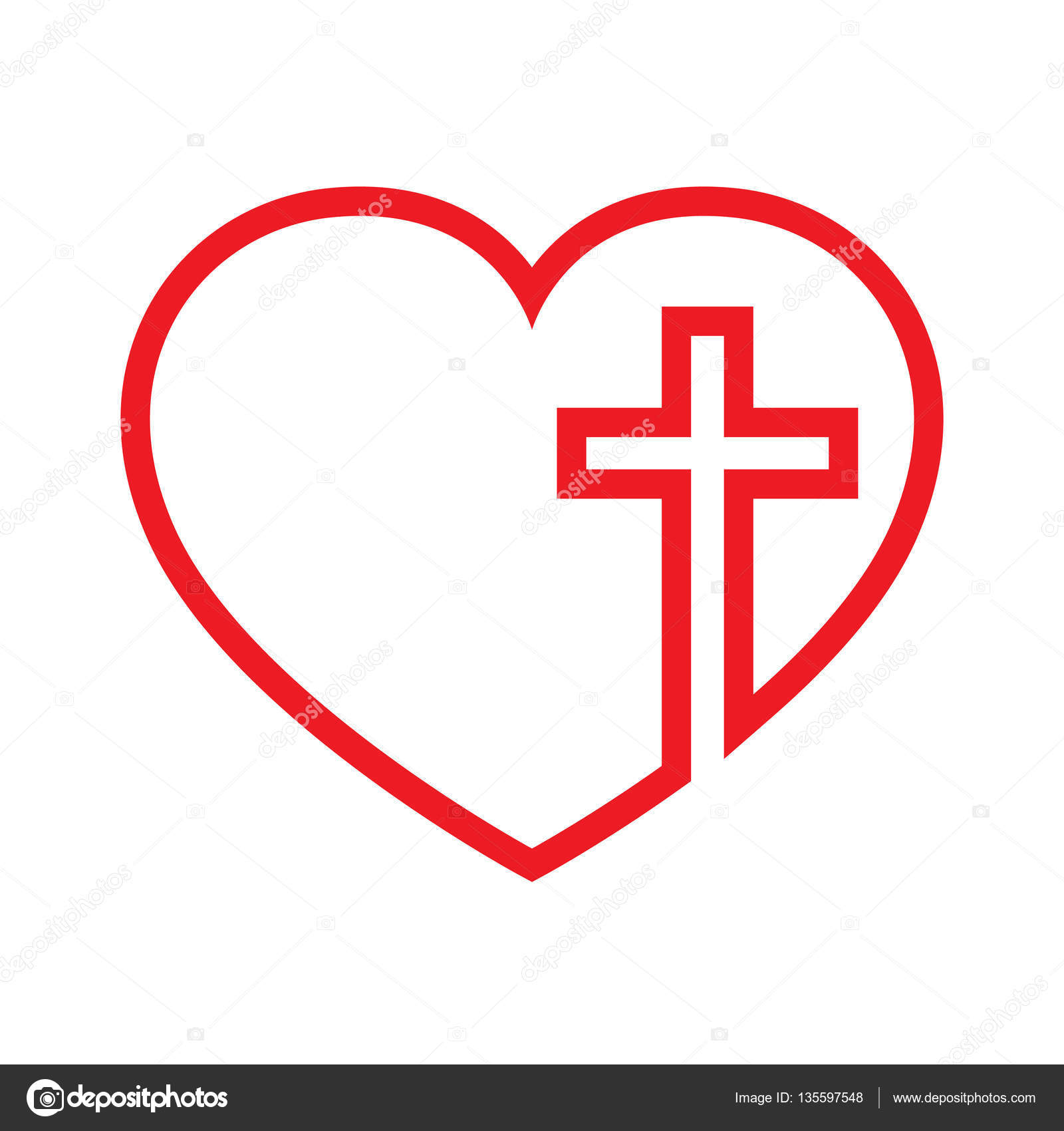 Corazón con cruz cristiana dentro. Ilustración vectorial. Vector de ...