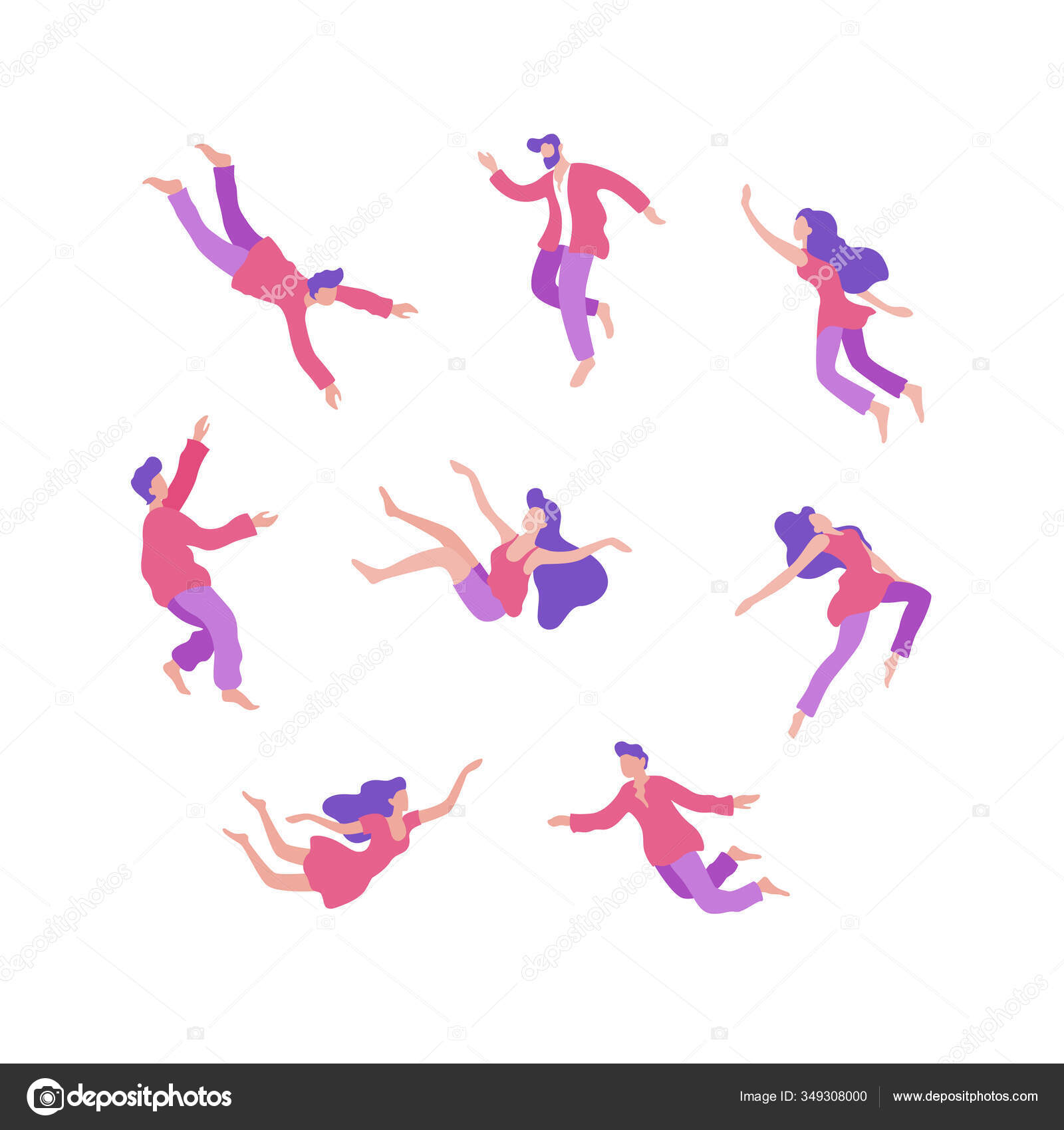 Set of various cartoon people flying in space vector flat illustration ...