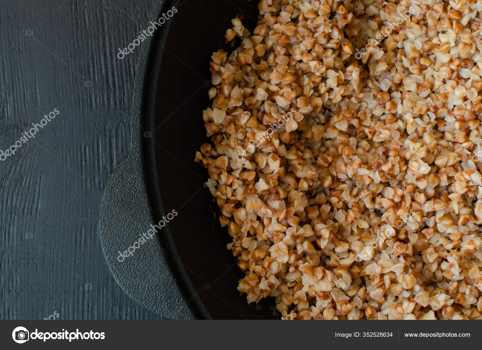 Boiled Buckwheat Cast Iron Kettle Black Background — Stock Photo © Lake ...