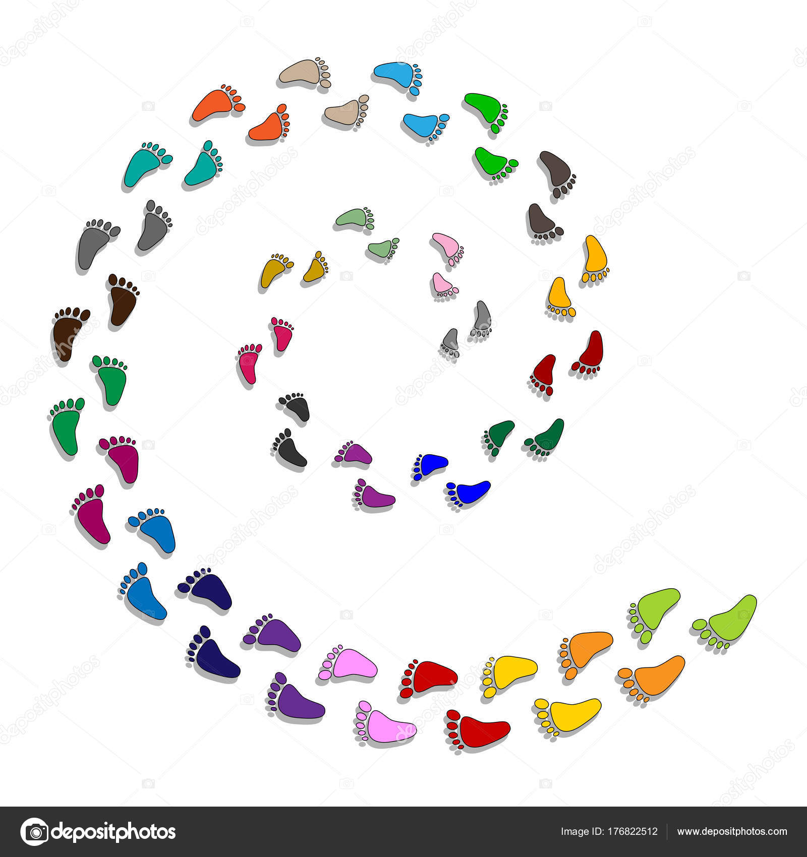 Feet Spiral Steps Illustration Colorful Foot Steps Spiral White ...