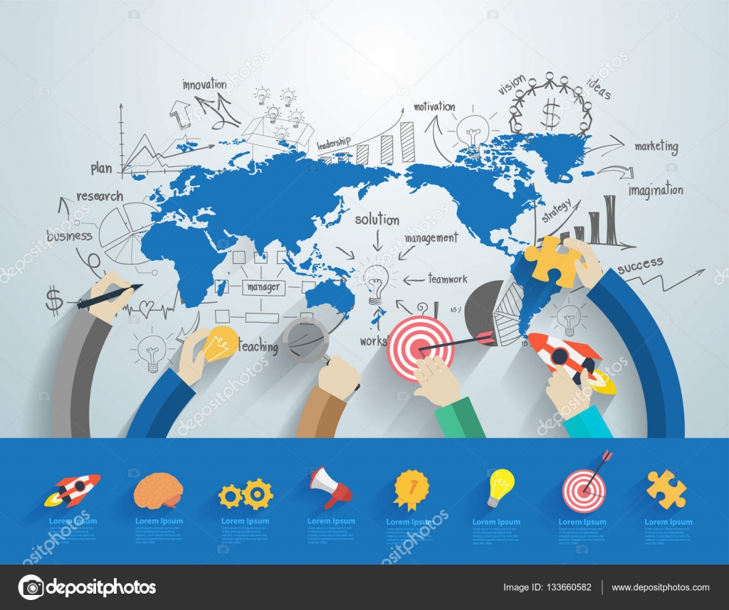 Business people working office corporate team concept on world map ...