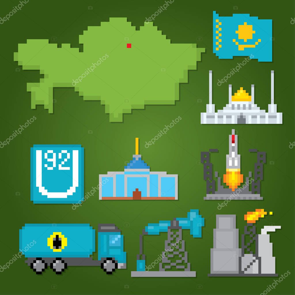 Conjunto de iconos de Kazajistán. Pixel art. Estilo gráfico de ... Conjunto de iconos de Kazajistán. Pixel art. Estilo gráfico de ...