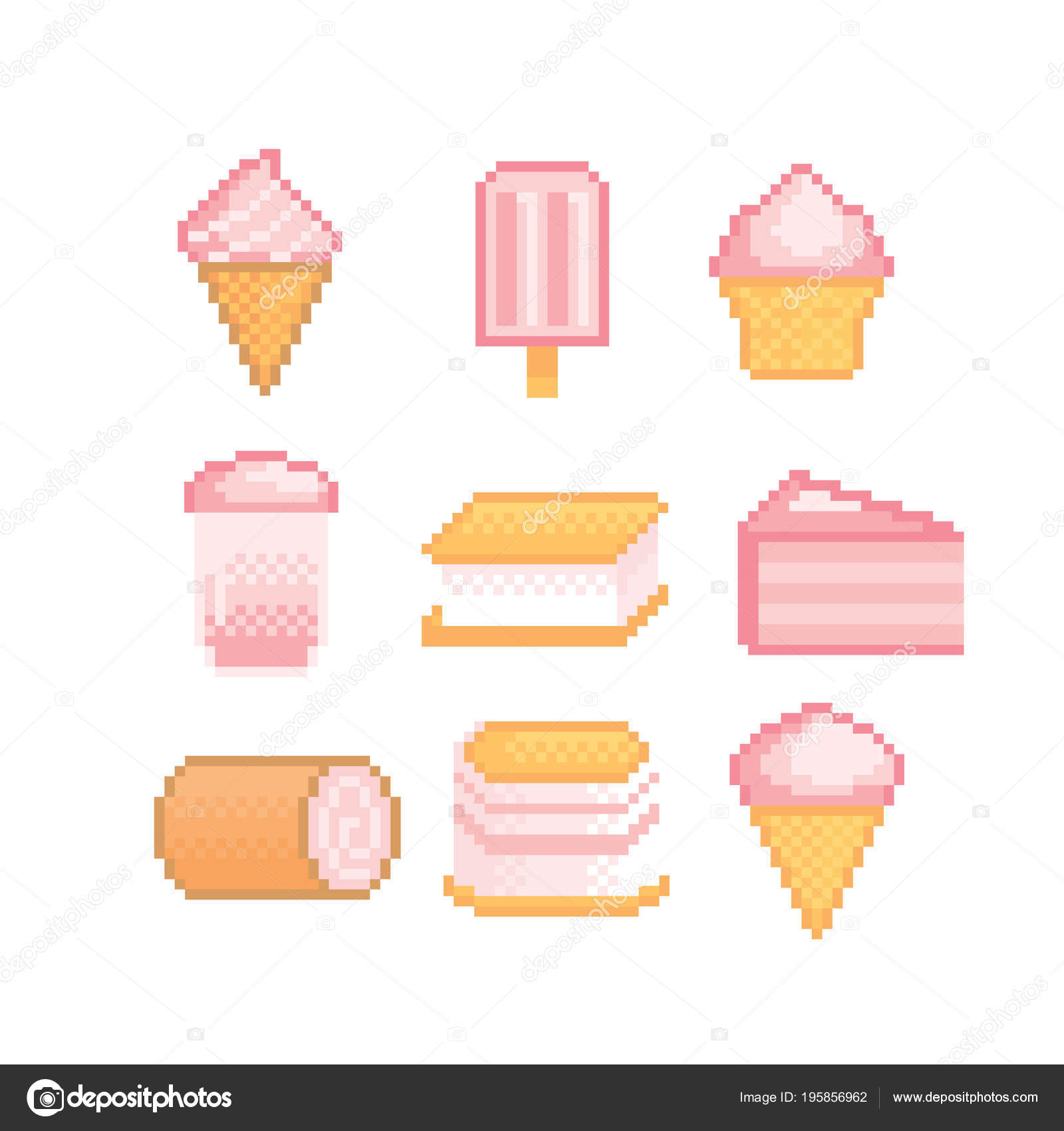 Sweets and desserts with strawberry flavor icon set. Isolated vector ...