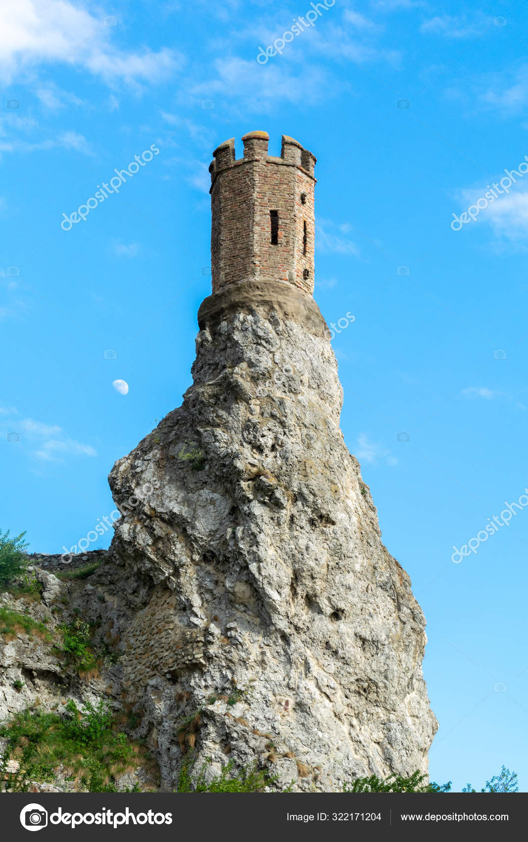 Devin Castle Ruins Isolated Stone Tower Bratislava Slovakia Blue Sky ...