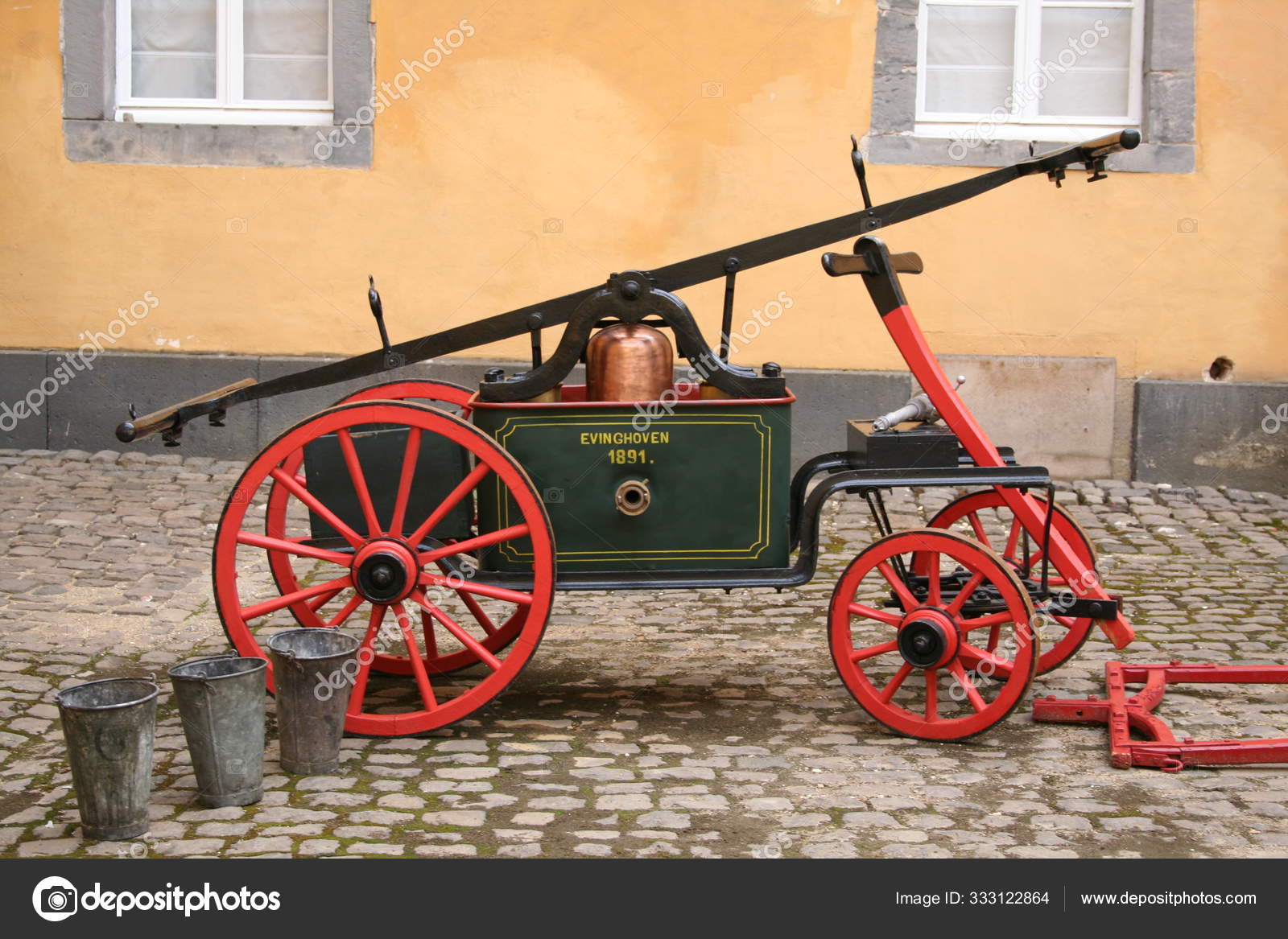 Hand Fire Engine Volunteer Firefighters Eving Hoven 1891 — Stock Photo ...
