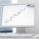 Computer Health Lettering Green Monstera Leaves Monitor White ...