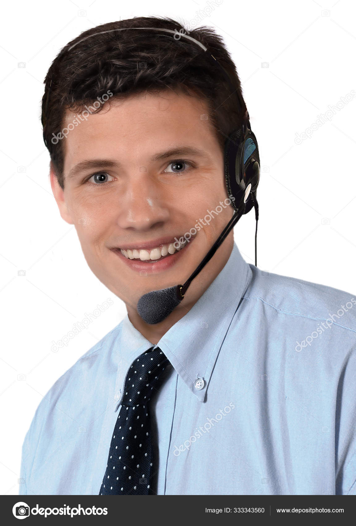 Portrait Smiling Customer Support Representative Headset — Stock Photo ...