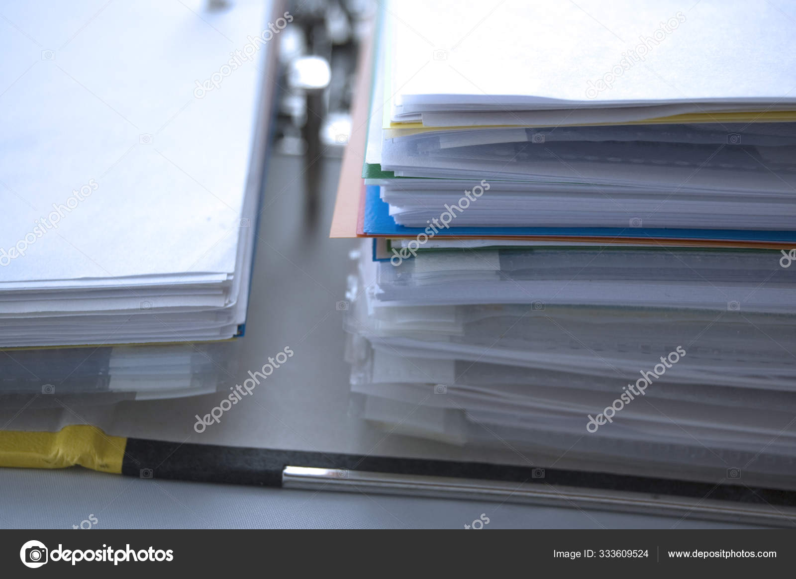 Stack Papers Different Stationery White Background Stock Photo by ...
