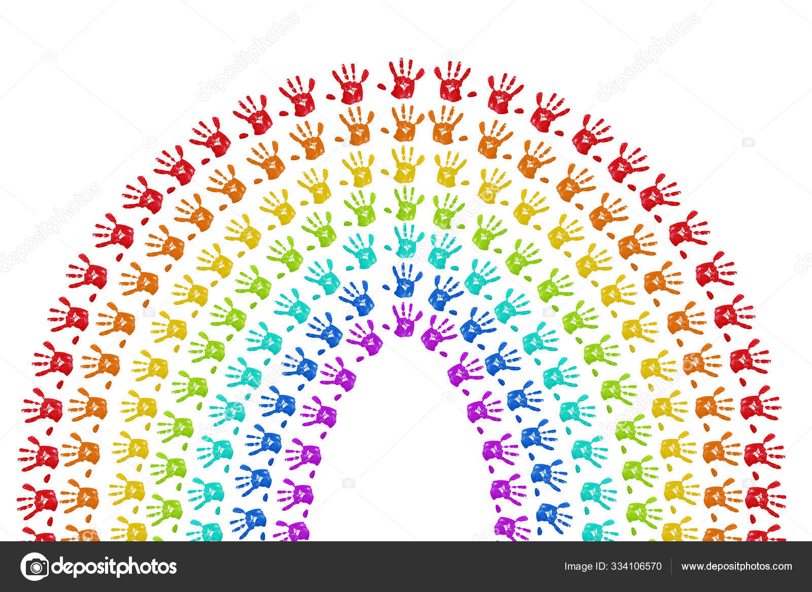 Rainbow Shaped Colorful Child Handprints Stock Photo by ...