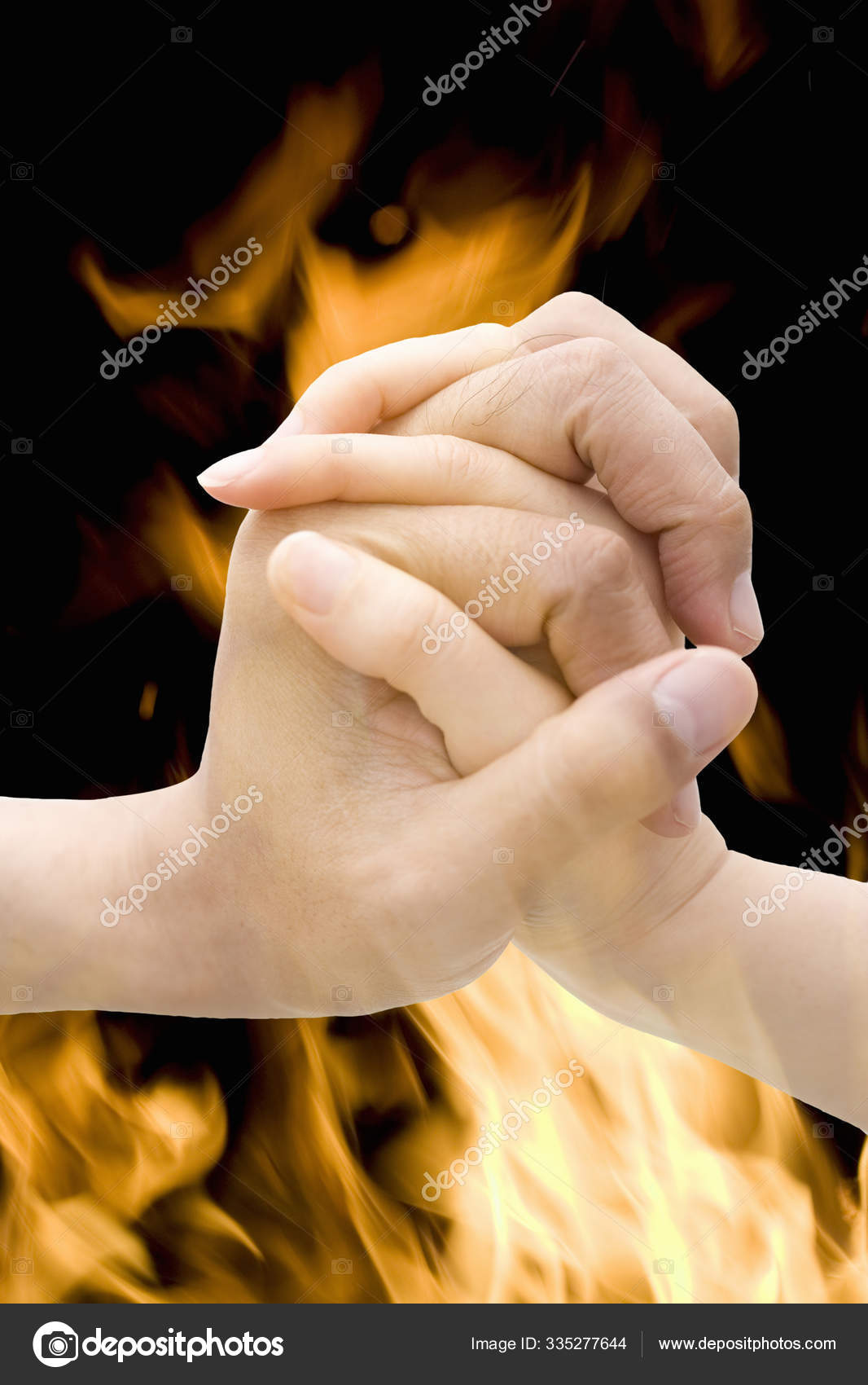 Hands Holding Fire Flame Black Background Stock Photo by ...