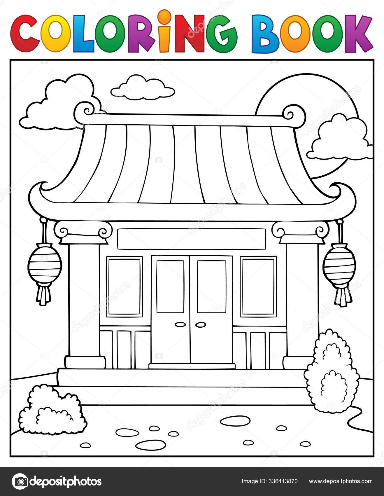 Coloring Book Chinese Temple Theme Picture Illustration — Stock Photo ...