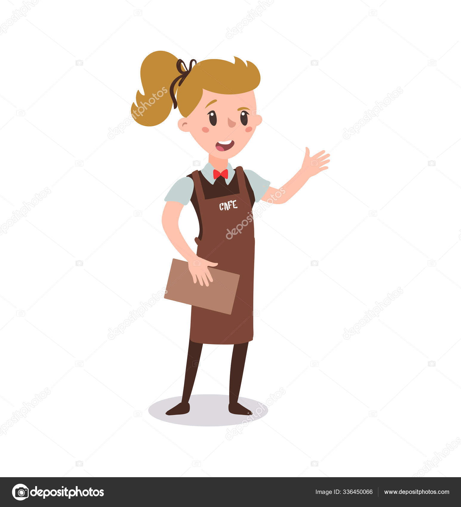 Waiter Wearing Uniform Holding Dish Chicken Cartoon Character Set Fun ...