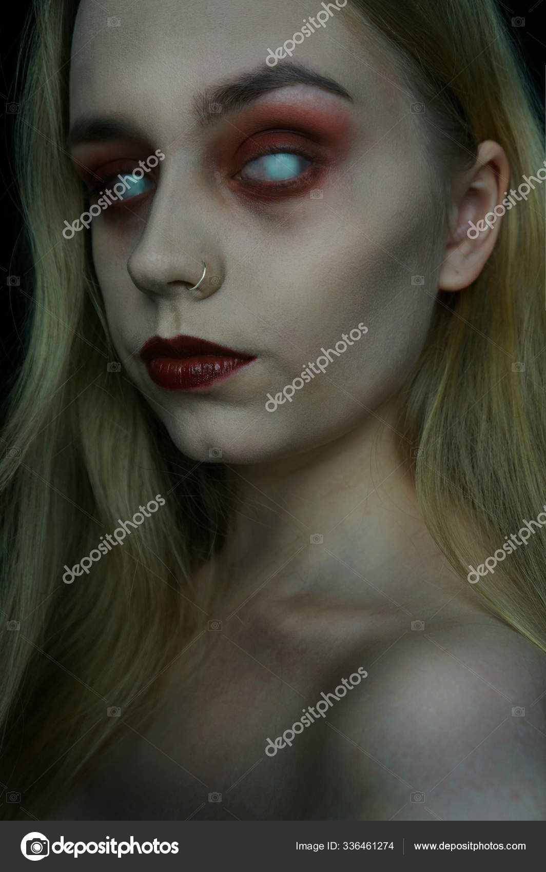 Young Blond Girl Horror Sfx Makeup Blind Dark — Stock Photo ...