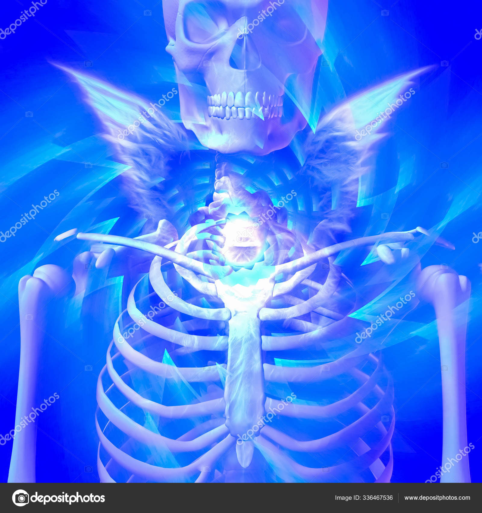 Dark Angel Winged Skeleton Blue Light — Stock Photo ...