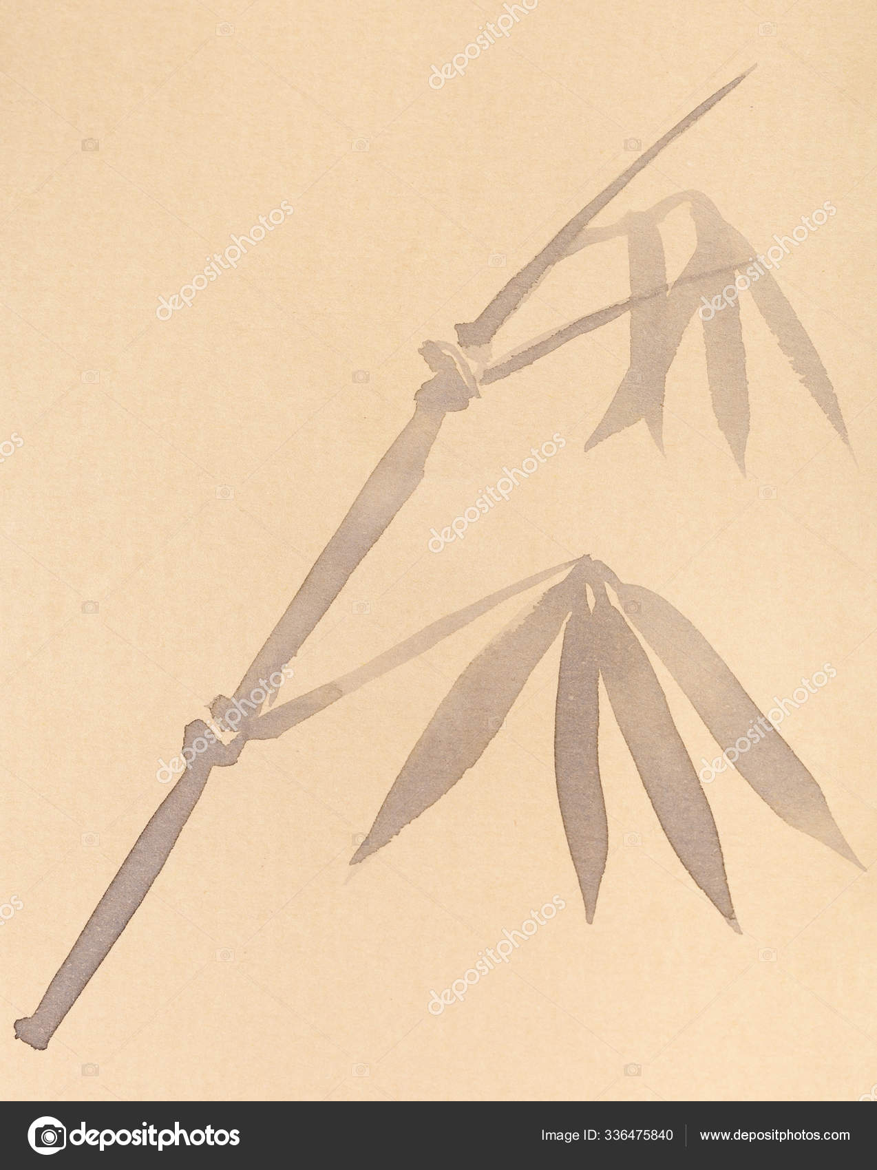 Training Drawing Sumi Suibokuga Style Twig Bamboo Handpainted Black ...