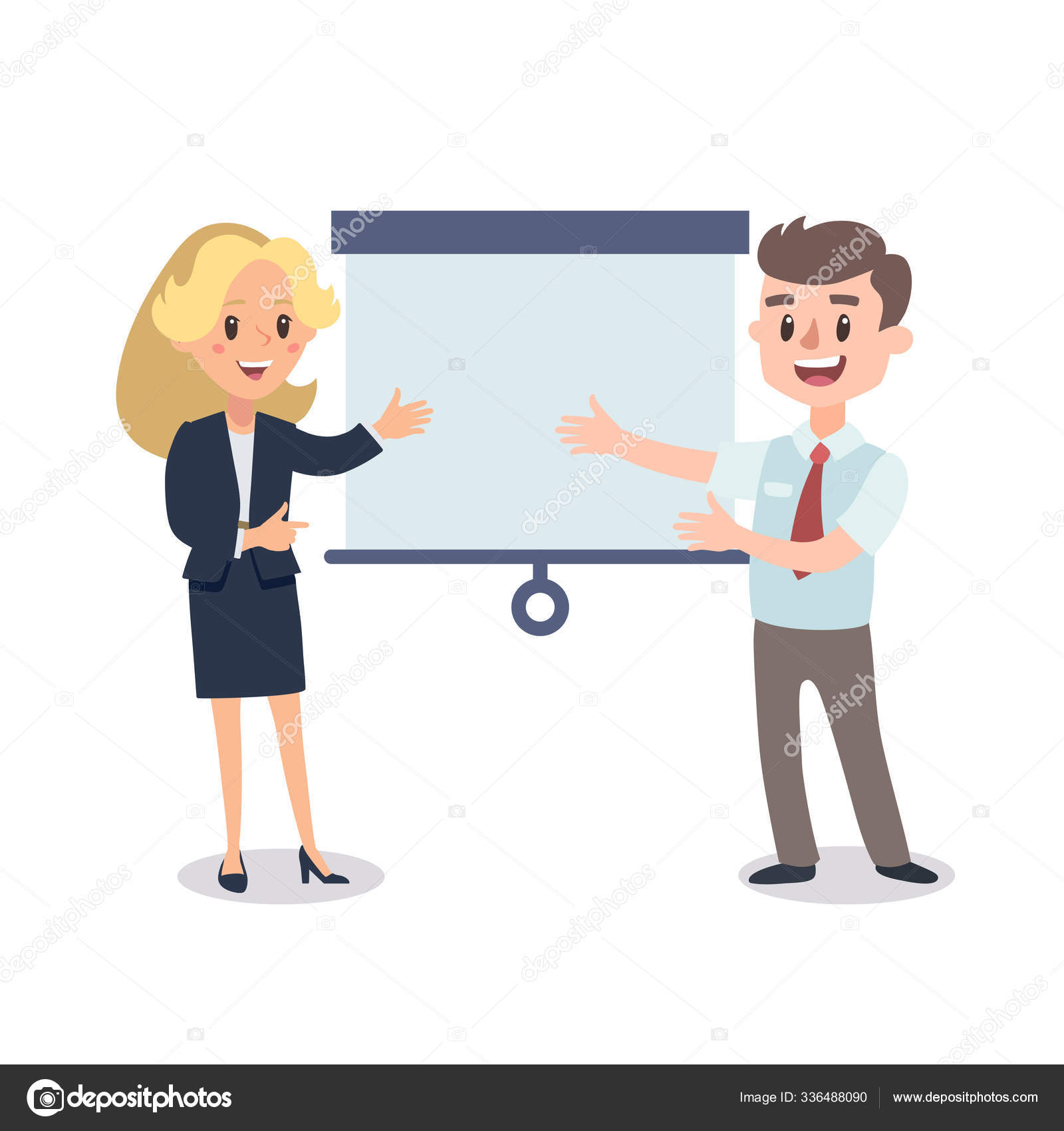 Man Woman Present Project Vector Illustration Cartoon Characters Team ...