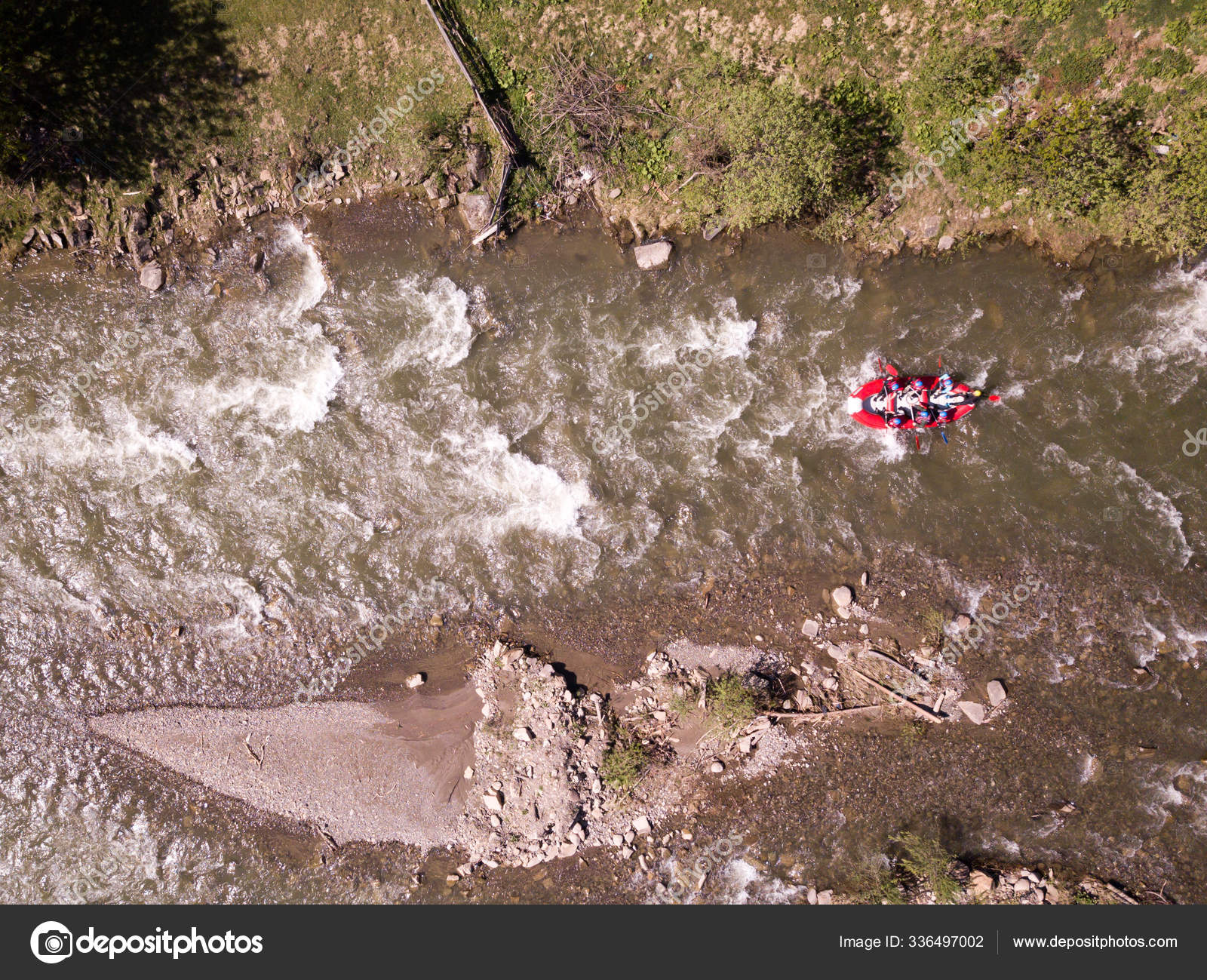Aerial View People Having Fun Rafting River — Stock Photo ...