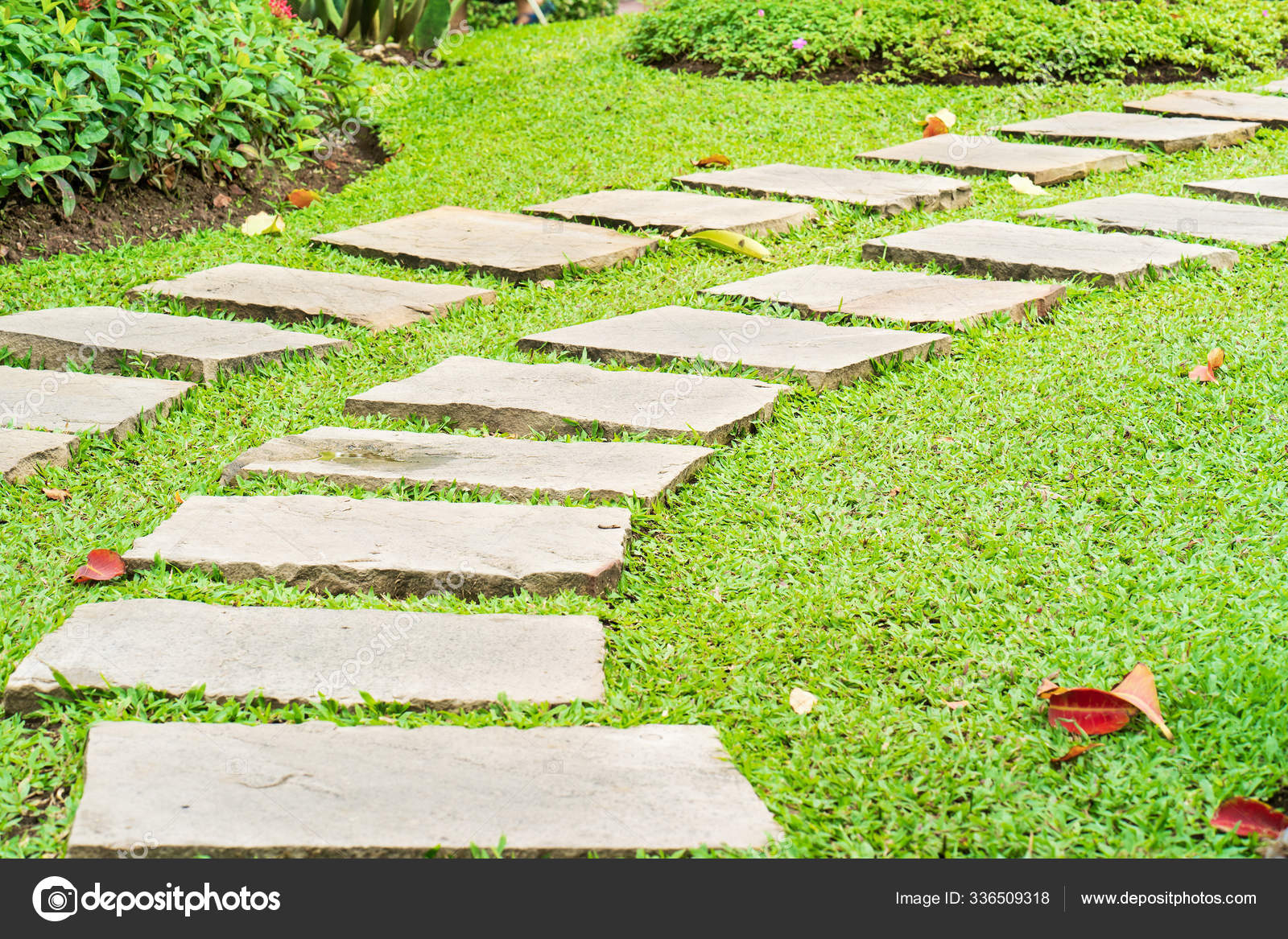 Stone Block Walk Way Park Green Grass Stock Photo by ...