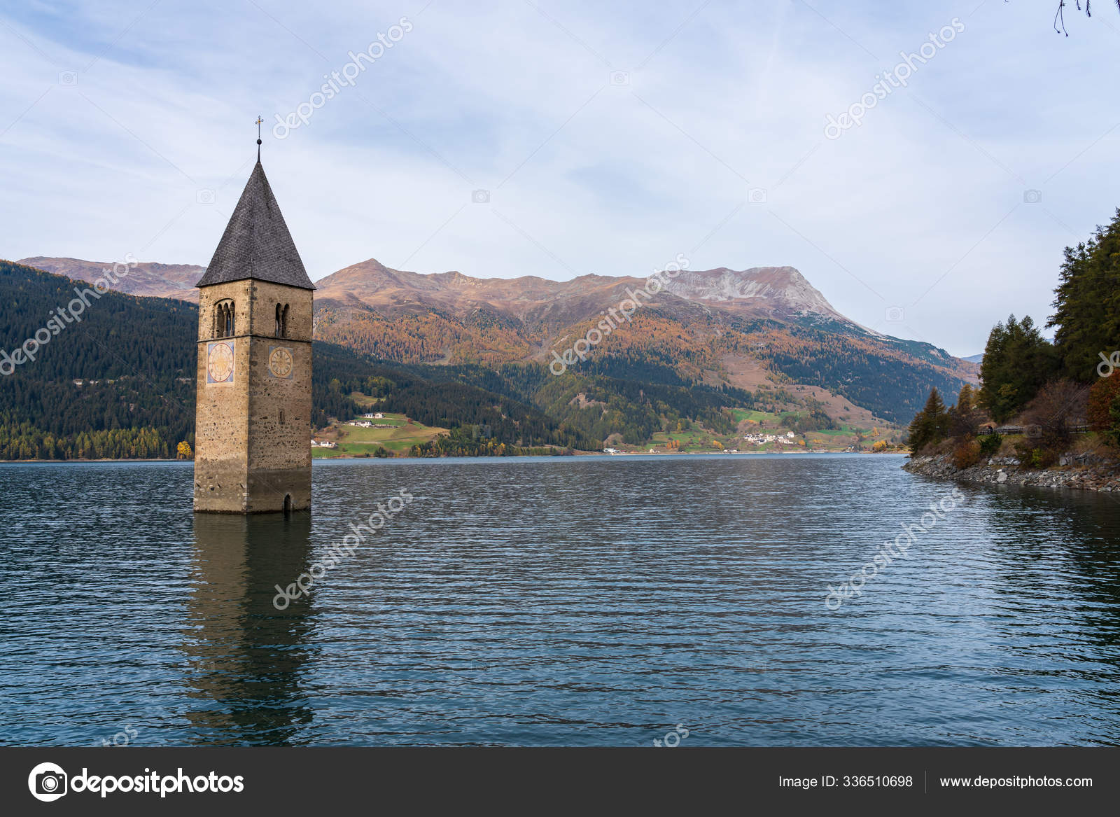 Famous Bell Tower Lake Reschen Lago Resia South Tyrol Italy Stock Photo ...
