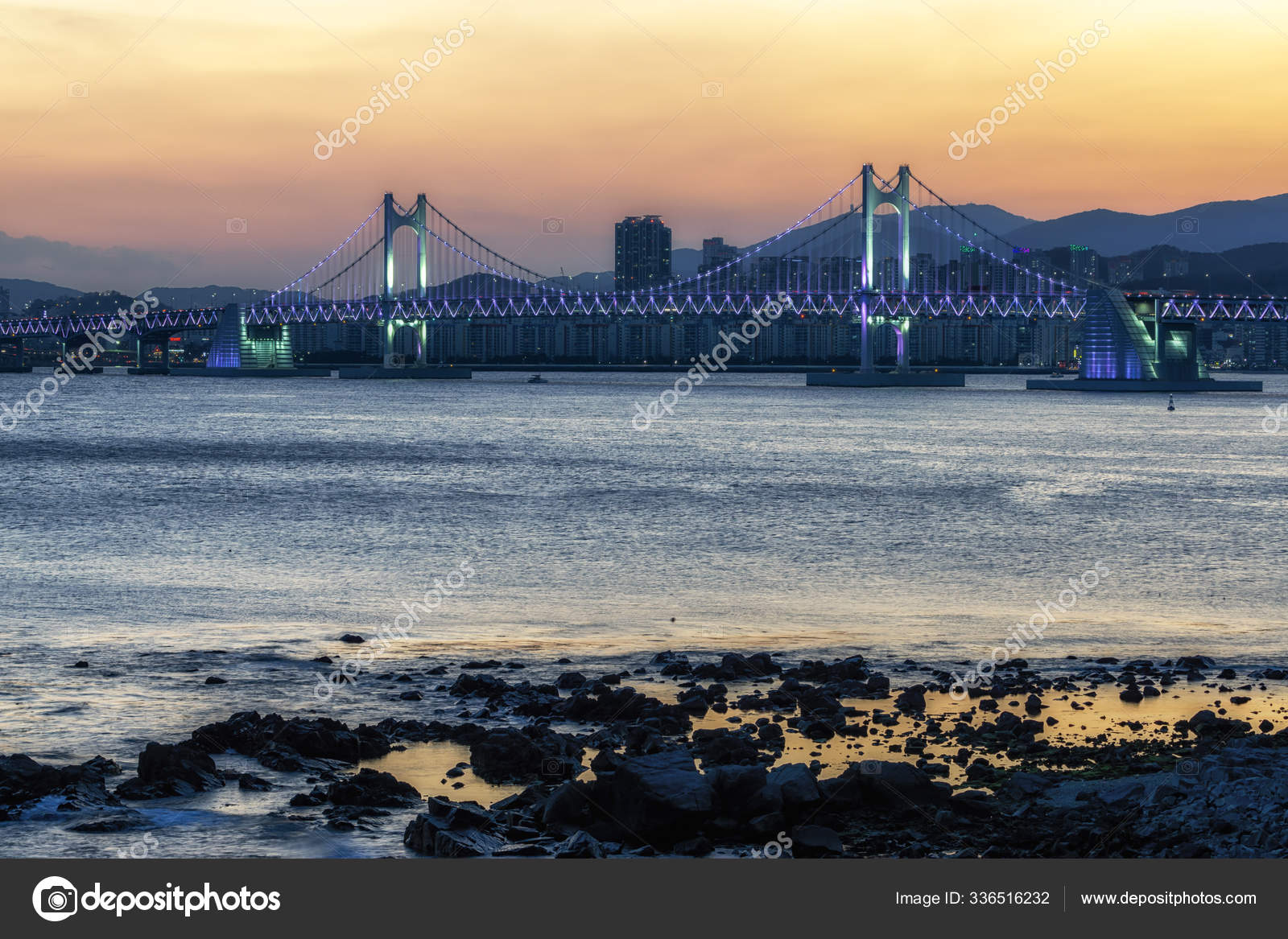 Sunset View Busan Gwangandaegyo Bridge Famous Bridge Busan Stretches ...
