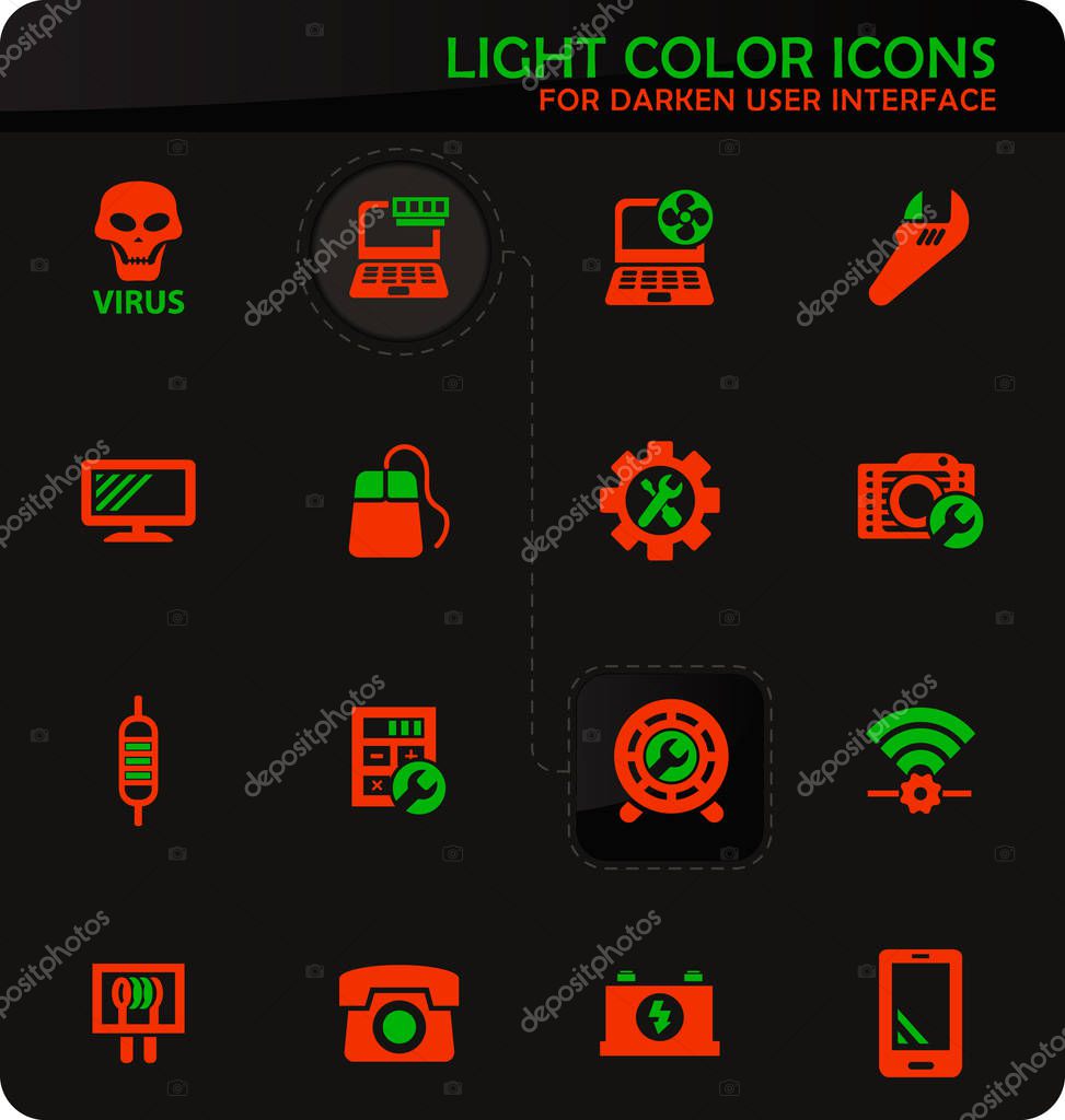 Reparaci n electr nica iconos de vectores de color f ciles en el fondo oscuro para el dise o de ...