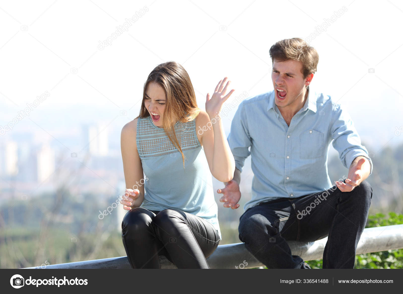 Angry Couple Arguing Shouting Each Other City Outskirts Stock Photo by ...
