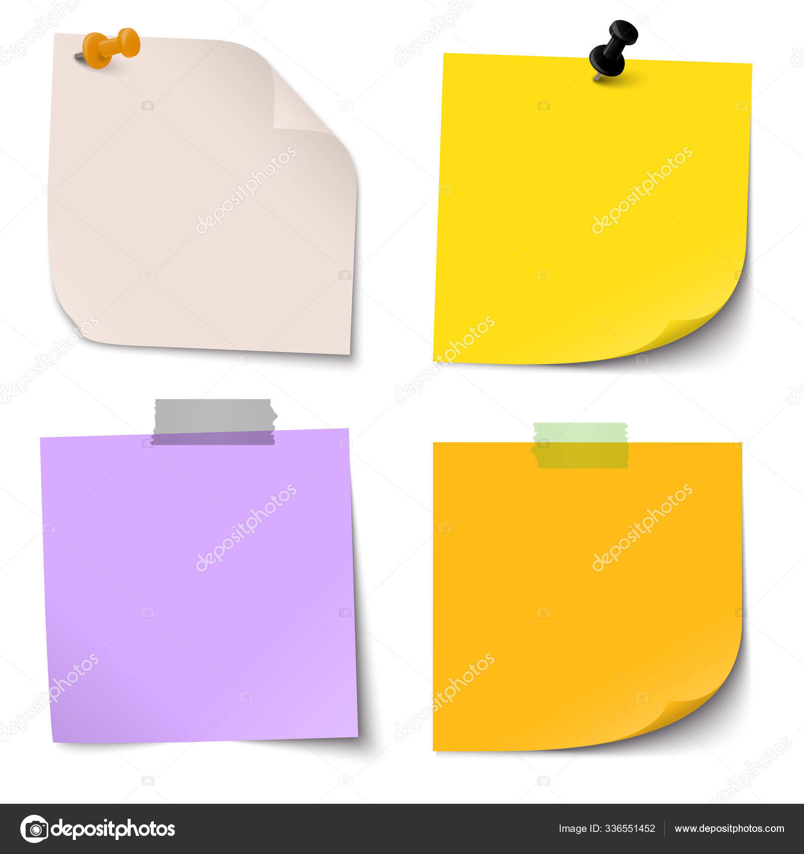 Vector Illustration Collection Different Sticky Papers Pin Needle ...