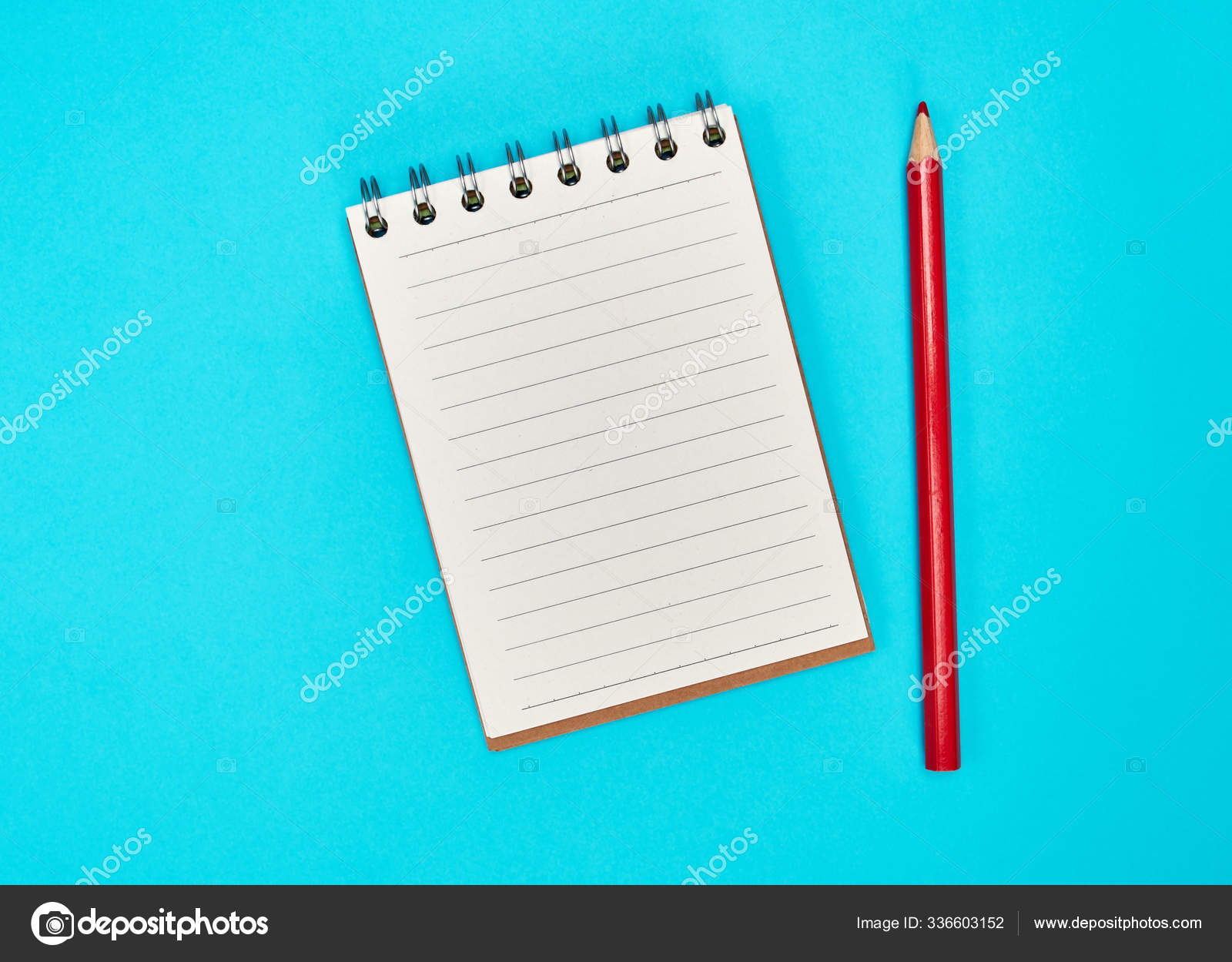 Empty Rectangular Notepad Wooden Red Pencil Blue Background — Stock ...