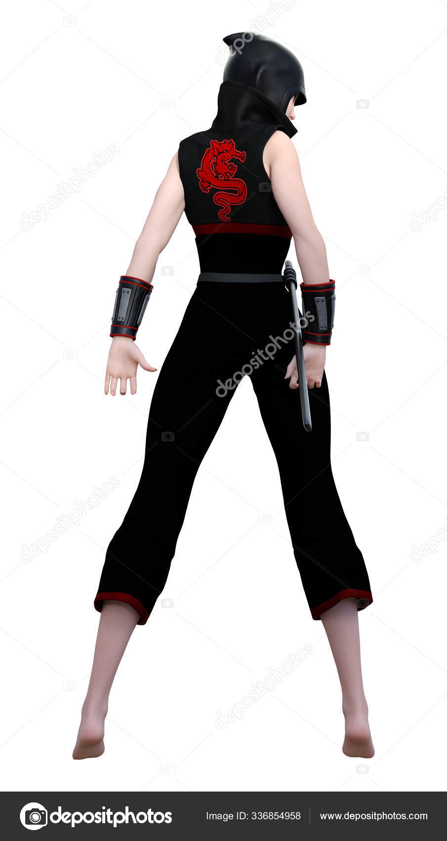 Rendering Female Ninja Isolated White Background — Stock Photo ...