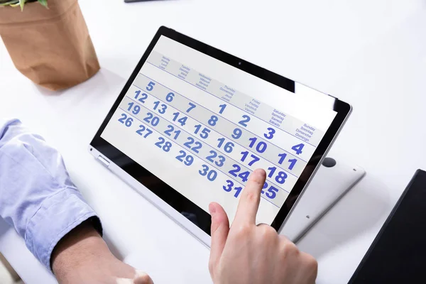 Close Business Person Looking Calendar Laptop Computer — Stock Photo ...