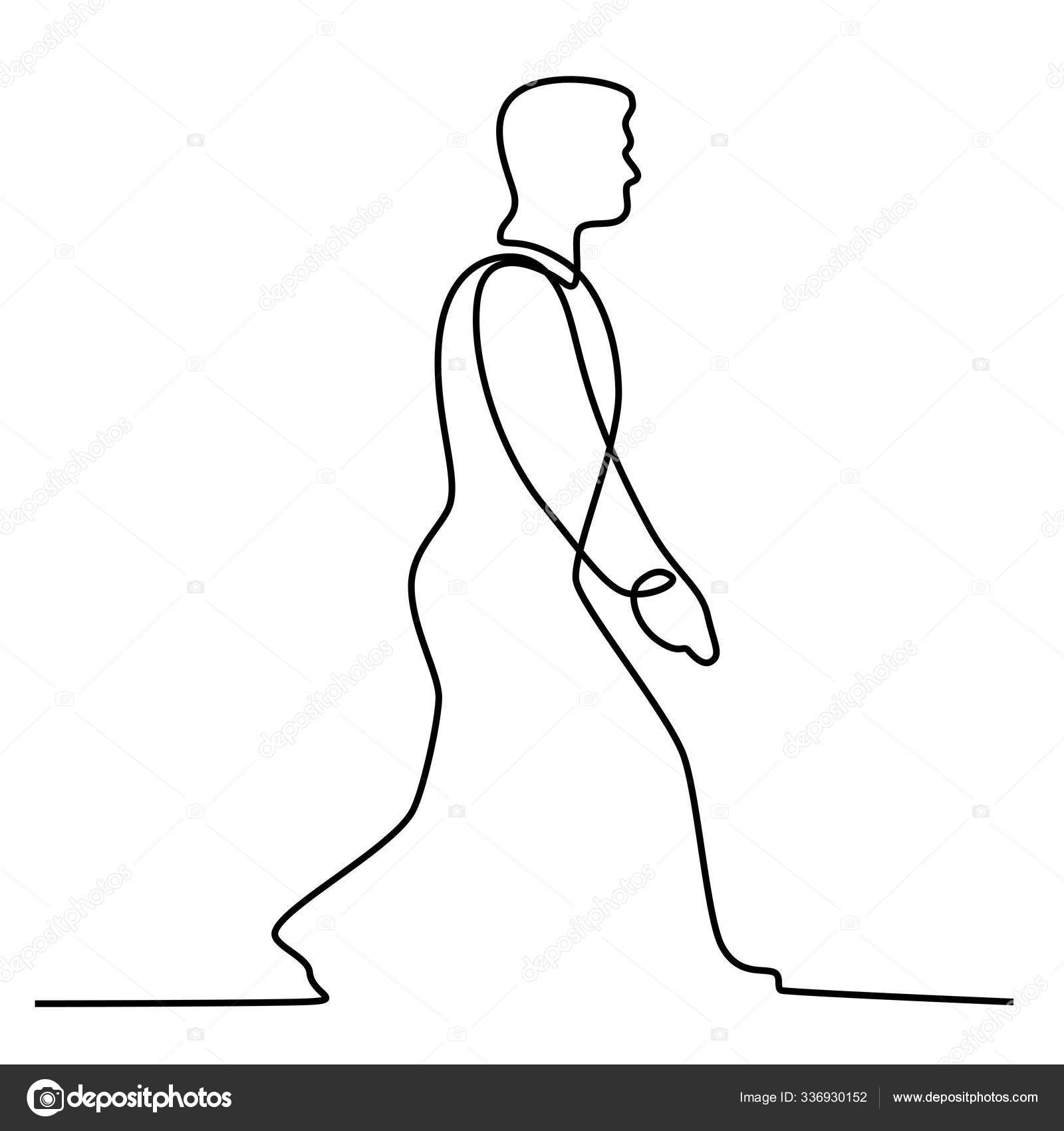 Continuous Line Illustration Male Businessman Man Walking Viewed Side ...
