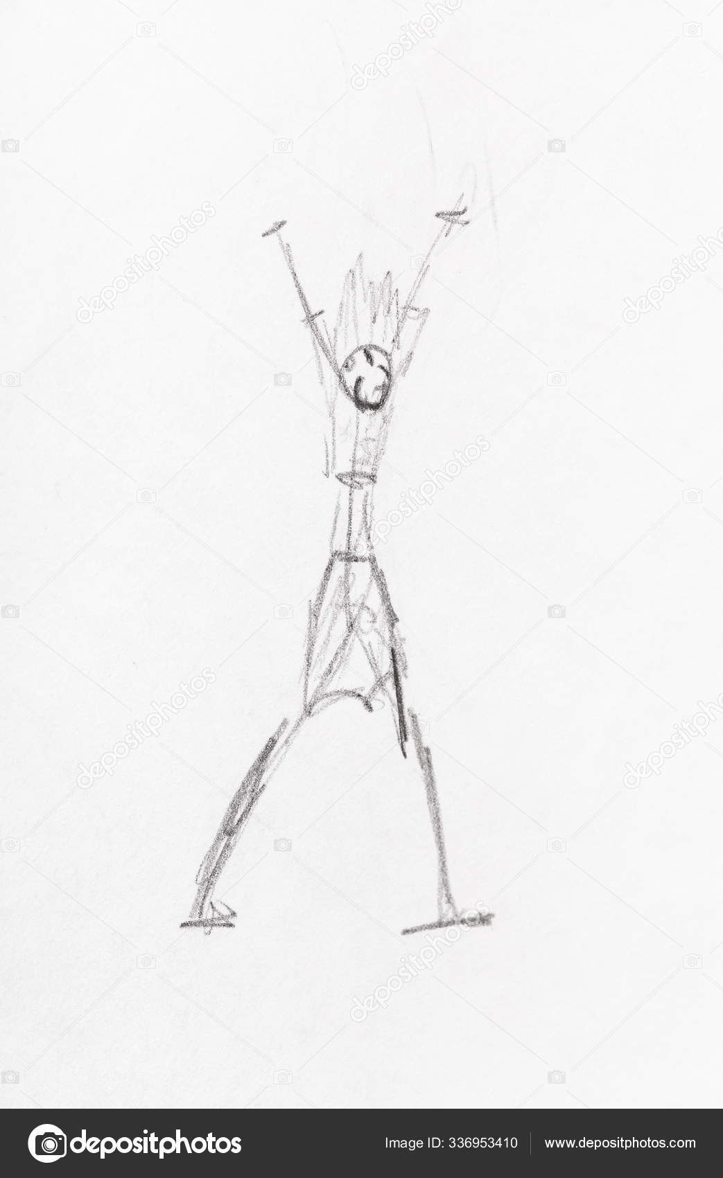 Sketch Anthropomorphic Figure Raised Hands Hand Drawn Black Pencil ...