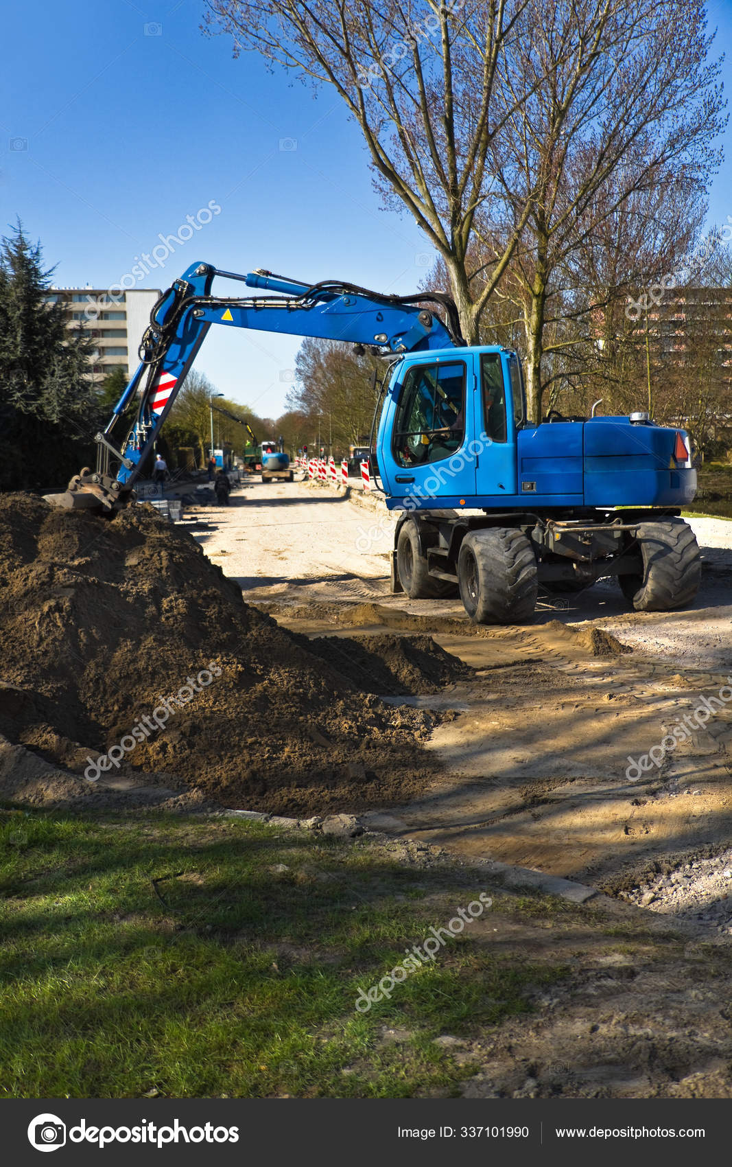 Draglines Work Renew Pavement Road City Blue Excavators Bright Blue ...