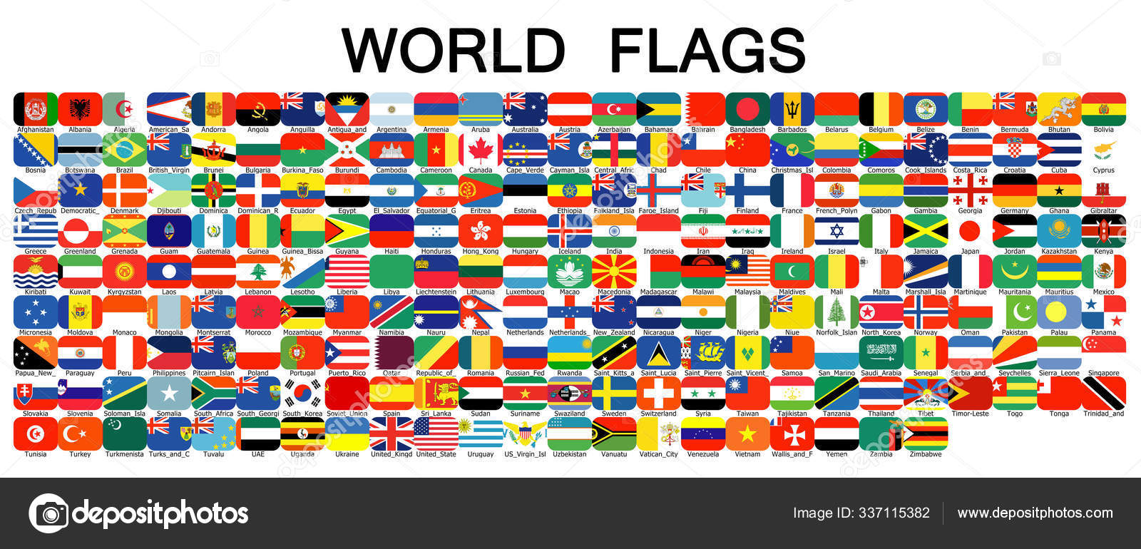 Complete Set Flags World Sorted Alphabetically Official Colors — Stock ...