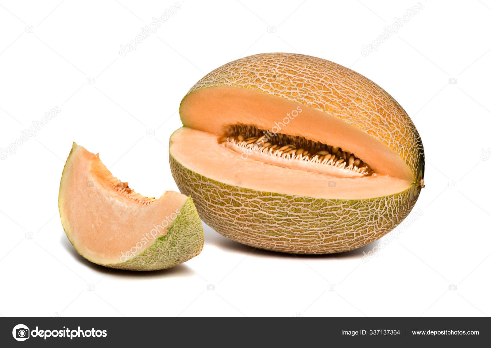 Melón Segmento Aislados Sobre Fondo Blanco — Foto de stock #337137364 ...