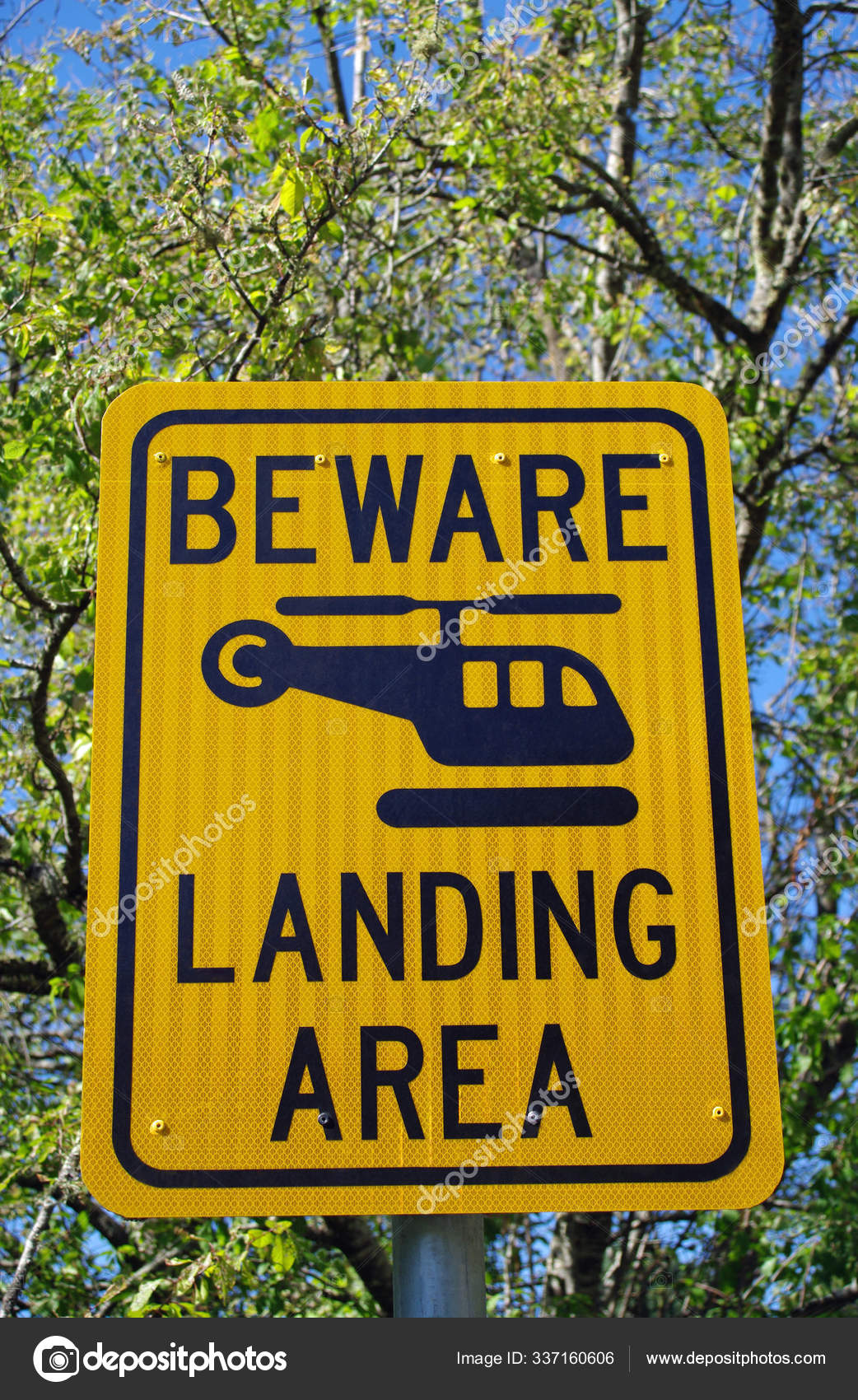Yellow Warning Sign Helicopter Landing Area Stock Photo by ...
